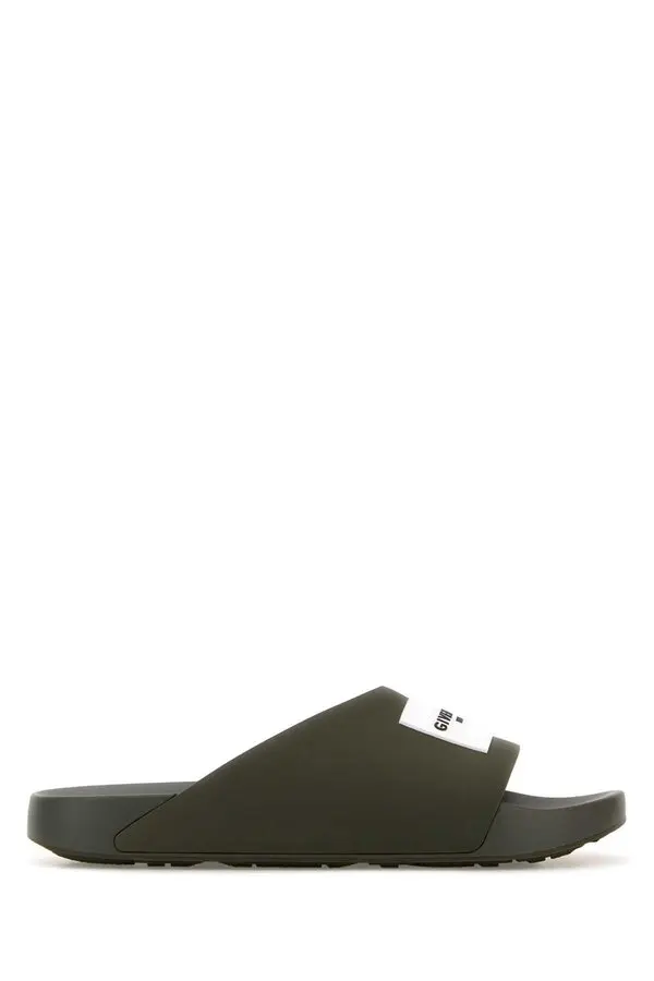 Givenchy Army Rubber Label Slippers - Green