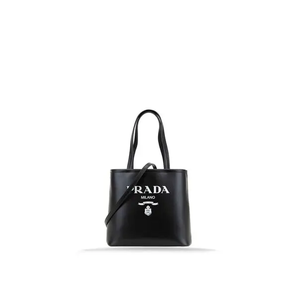 Prada Logo Leather Tote Bag - Black