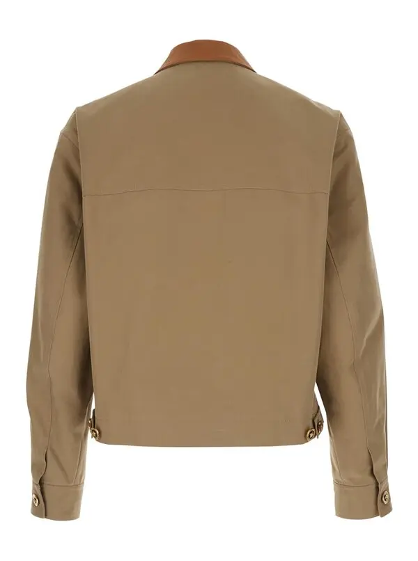 Versace Beige Jacket With Leather Collar And Medusa Head Metallic Detail In Cotton For - Multicolor
