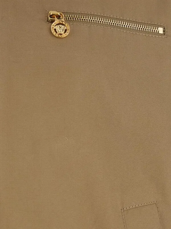 Versace Beige Jacket With Leather Collar And Medusa Head Metallic Detail In Cotton For - Multicolor