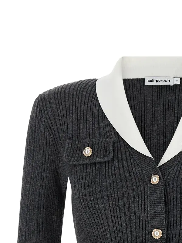 SELF-PORTRAIT Ribbed Cardigan - Gray