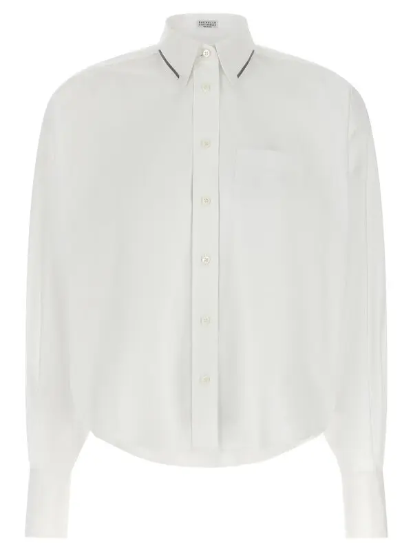 Brunello Cucinelli Monile Trimmed Cotton Shirt - White