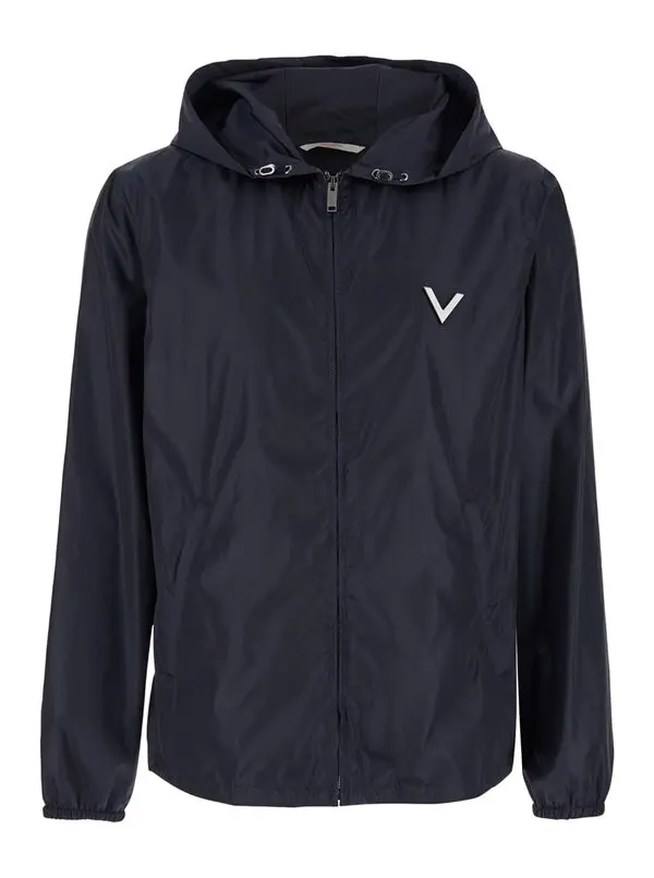 Valentino Garavani Blue Jacket With Vlogo Detail In Nylon