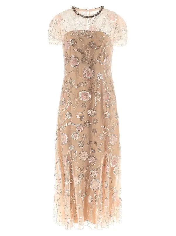 SELF-PORTRAIT Flower Sequin Embellished Midi' Dress - Pink