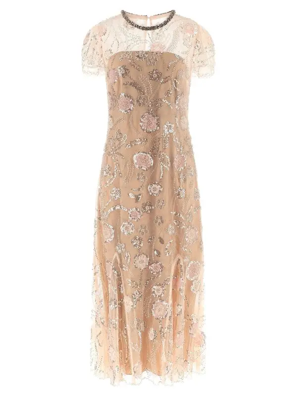 SELF-PORTRAIT Flower Sequin Embellished Midi Dress - Pink