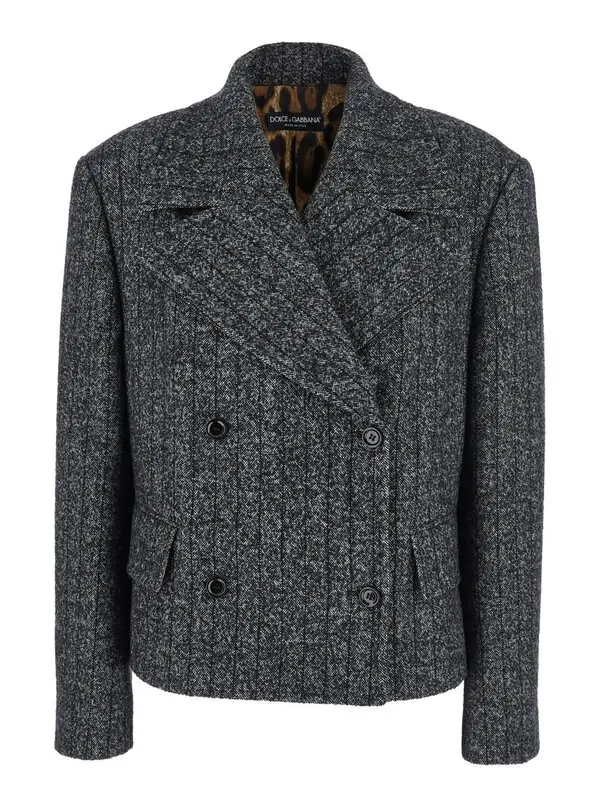 Dolce & Gabbana Grey Double-breasted Jacket With Notched Revers In Wool Blend - Multicolor