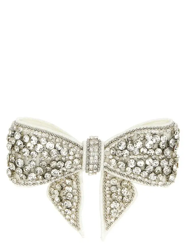 SELF-PORTRAIT Crystal Embellished Bow Hair Clip - White