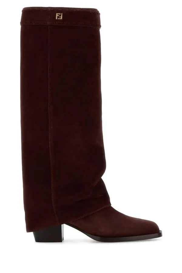 Fendi Burgundy Suede Minerva Boots - Red