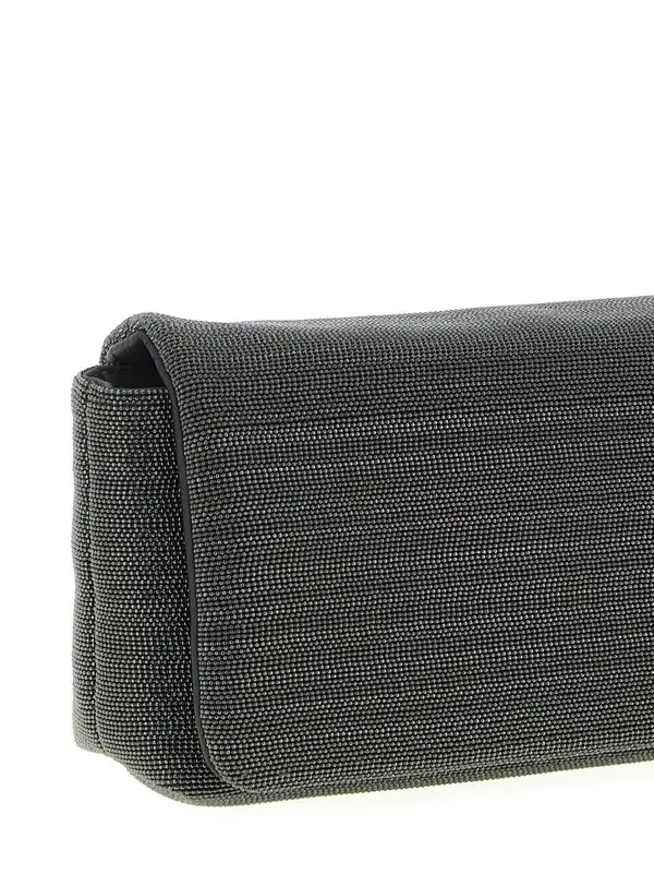 Brunello Cucinelli Precious Leather Monile Embroidered Clutch - Black