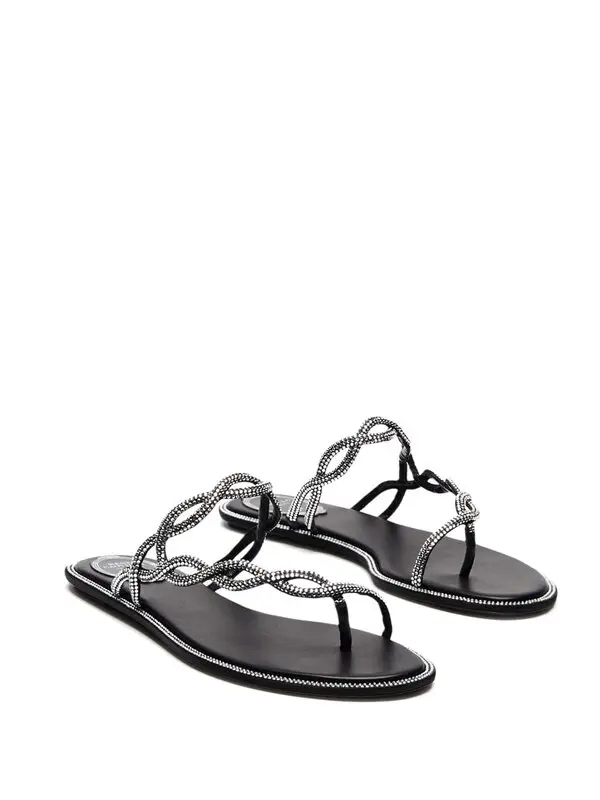 Rene Caovilla Sandalo Flat Braid Nero 10