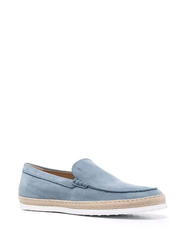 TOD'S Slip-ons Nubuck Loafers With Raffia Weaving - Blue