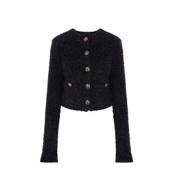 Balenciaga Crop Boucle Cardigan - Black