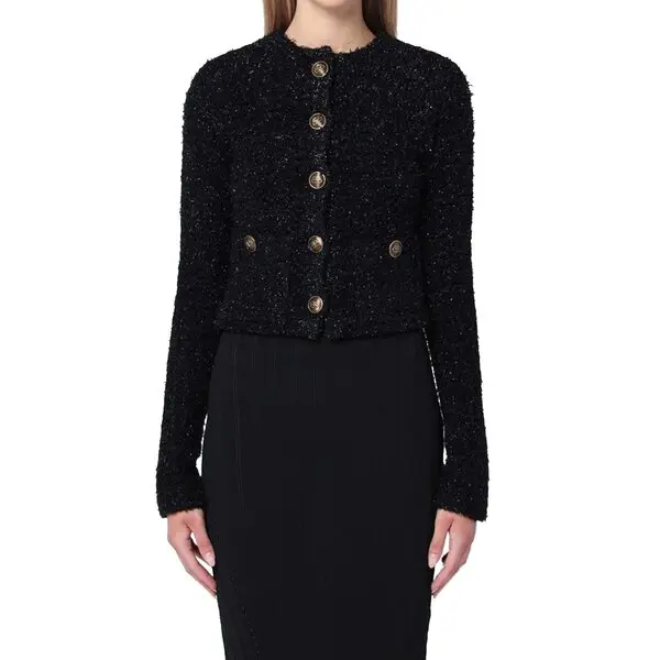 Balenciaga Crop Boucle Cardigan - Black