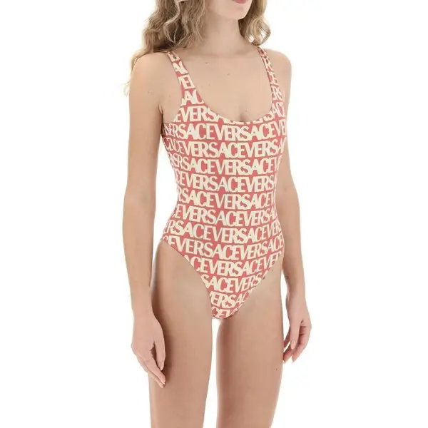 Versace Metallic-trimmed Allover Print One Piece Swimsuit - Red