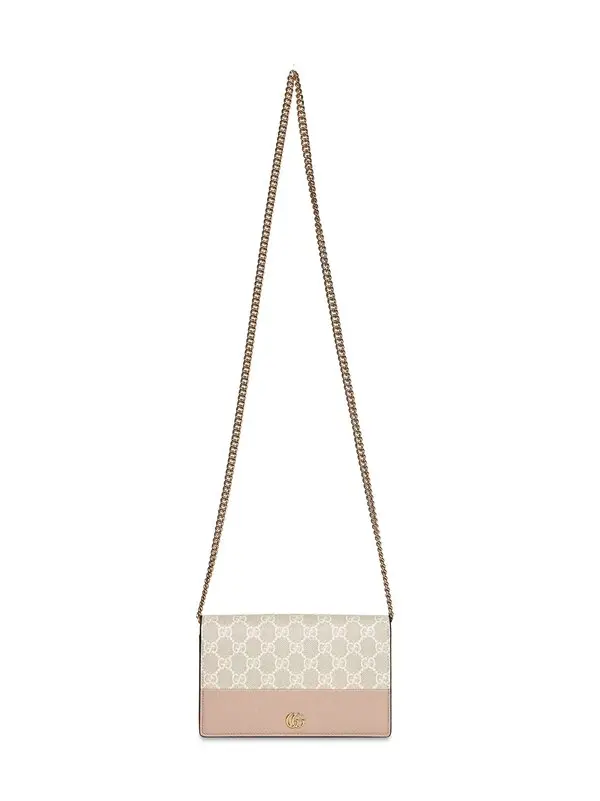 Gucci Beige And White Gg Marmont Wallet On Chain - Multicolor