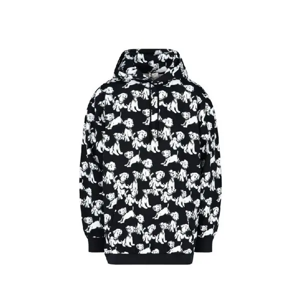 Celine Hooded Printed Dogs Sweatshirt - Black