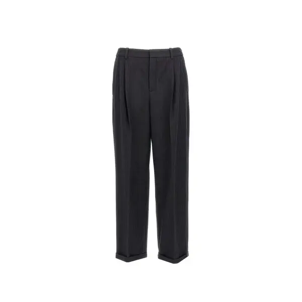Saint Laurent Cashmere And Wool Flannel 90's Striped Pants - Black