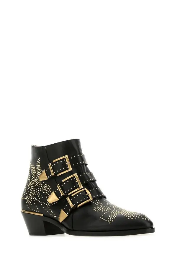 Chloé Embellished Nappa Leather Susanna Ankle Boots - Black