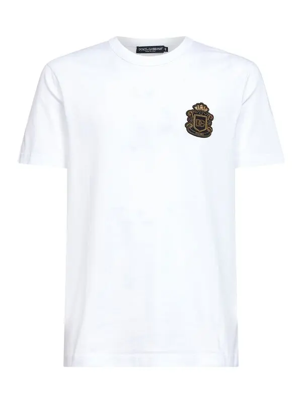 Dolce & Gabbana White Cotton Heraldic Patch T-shirt