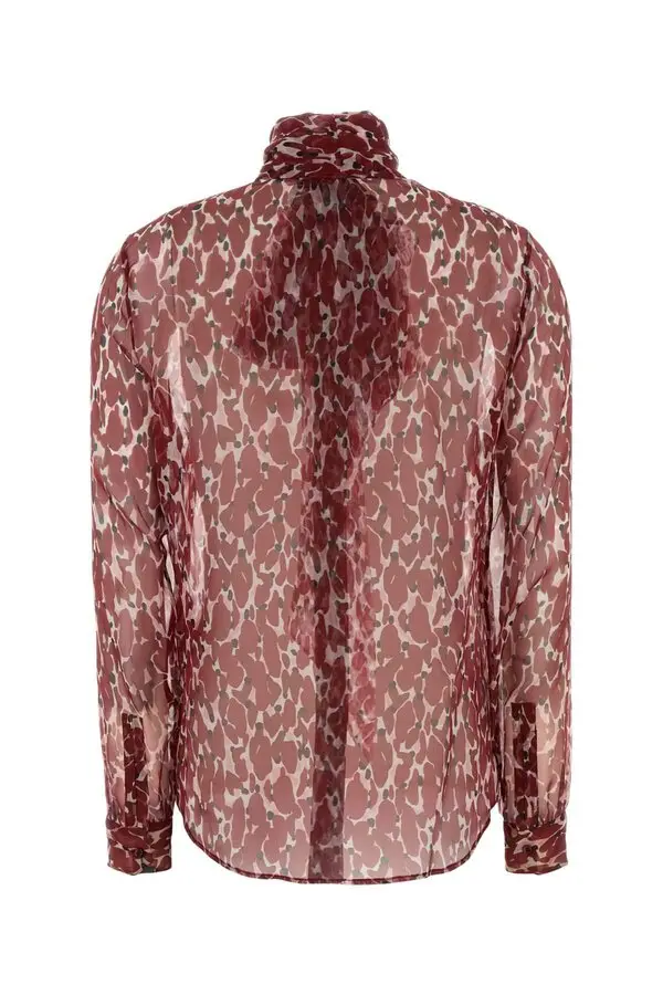 Saint Laurent Printed Silk Pussy Bow Shirt - Multicolor