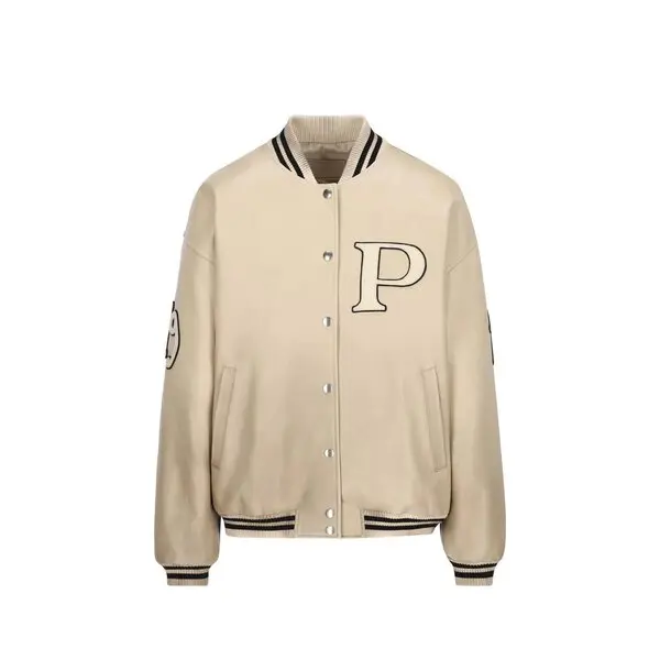 Prada Padded Leather Varsity Jacket - Cream