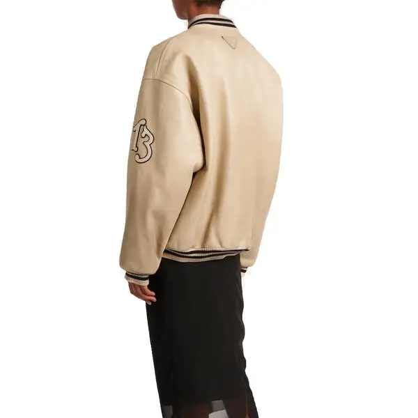 Prada Padded Leather Varsity Jacket - Cream