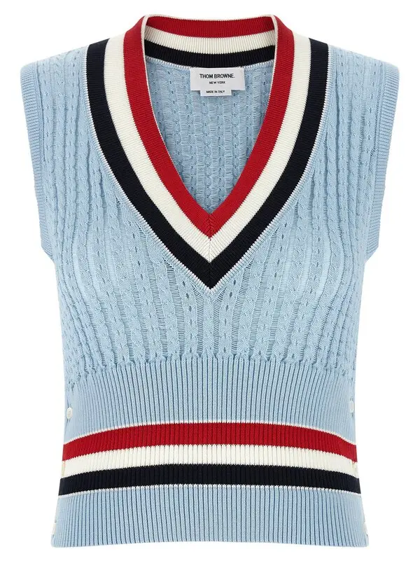 Thom Browne Crochet Cotton Rwb Vest - Blue