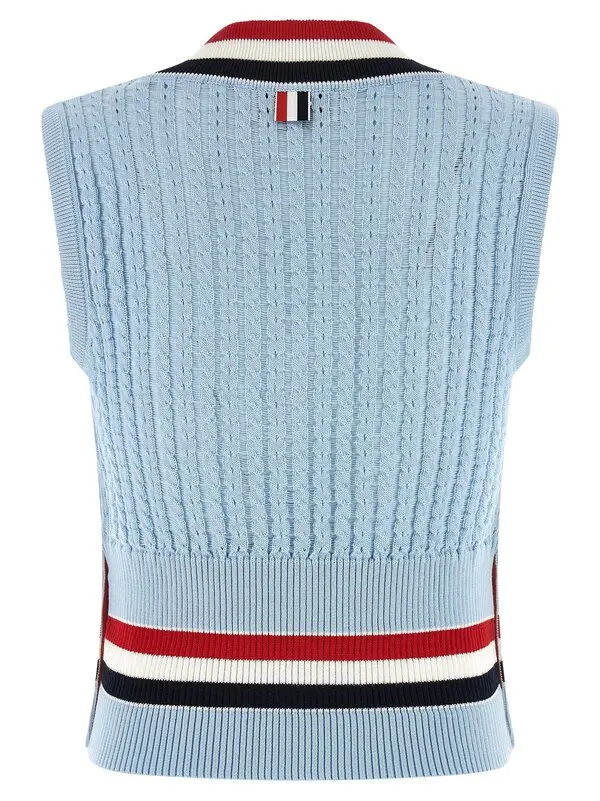 Thom Browne Crochet Cotton Rwb Vest - Blue