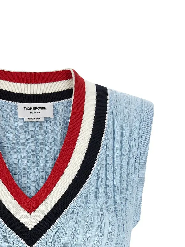 Thom Browne Crochet Cotton Rwb Vest - Blue