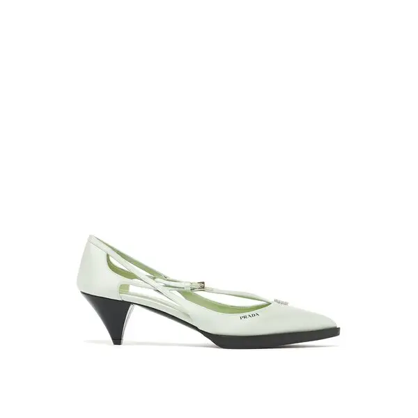 Prada Cut-out Satin Pumps - Green
