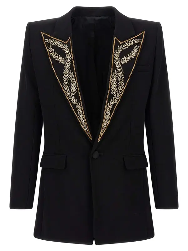 Balmain Leaf Embroidery Blazer - Black