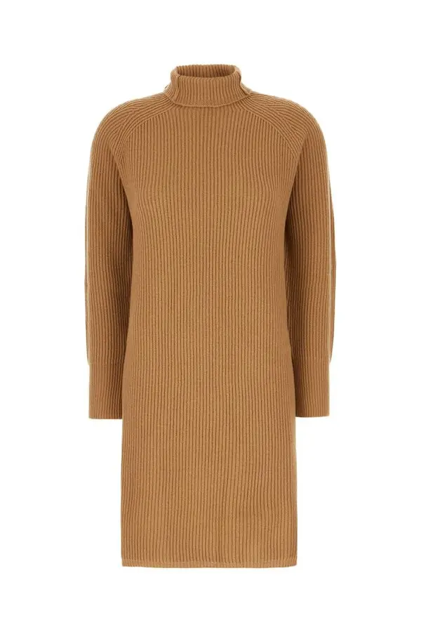 Max Mara Turtleneck Ribbed Knit Dress - Multicolor