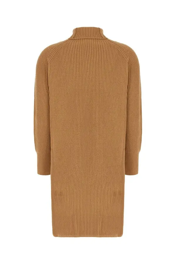 Max Mara Turtleneck Ribbed Knit Dress - Multicolor