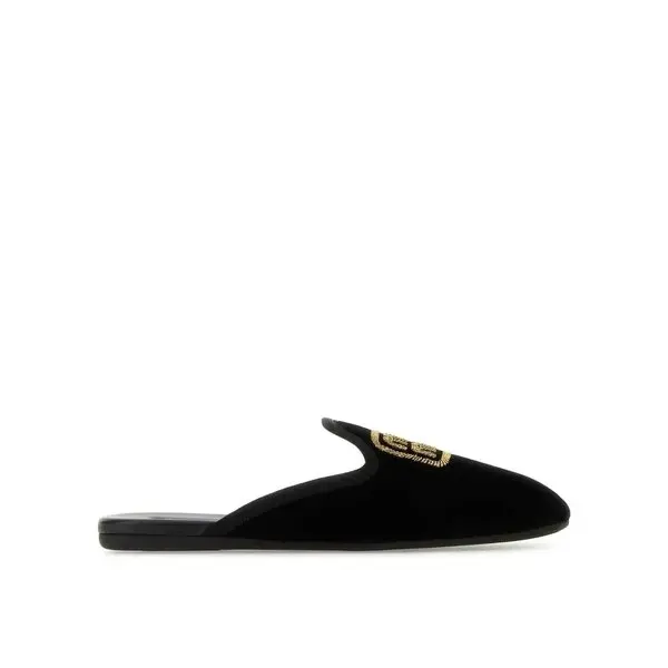 Miu Miu Logo Embroidered Slip-on Mules - Black