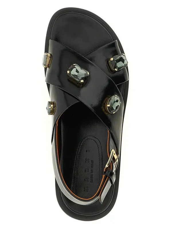 Marni Embellished Leather Sandals - Black
