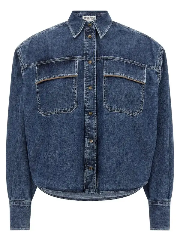 Brunello Cucinelli Shiny Pockets Denim Shirt