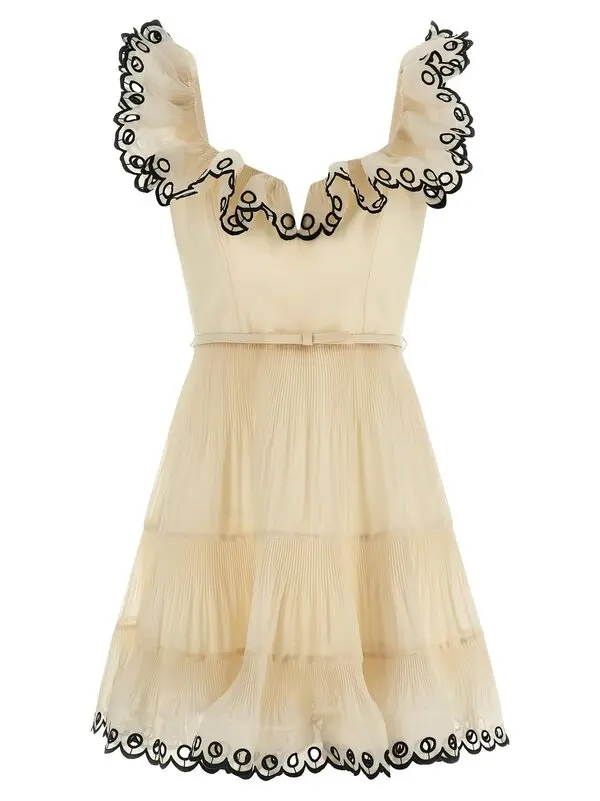 Zimmermann Embroidered Frilled Mini' Dress - Cream