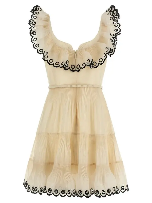 Zimmermann Embroidered Frilled Mini Dress - Cream