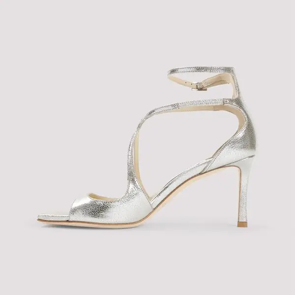 JIMMY CHOO Leather Glitter Azia 75 Sandals - Silver