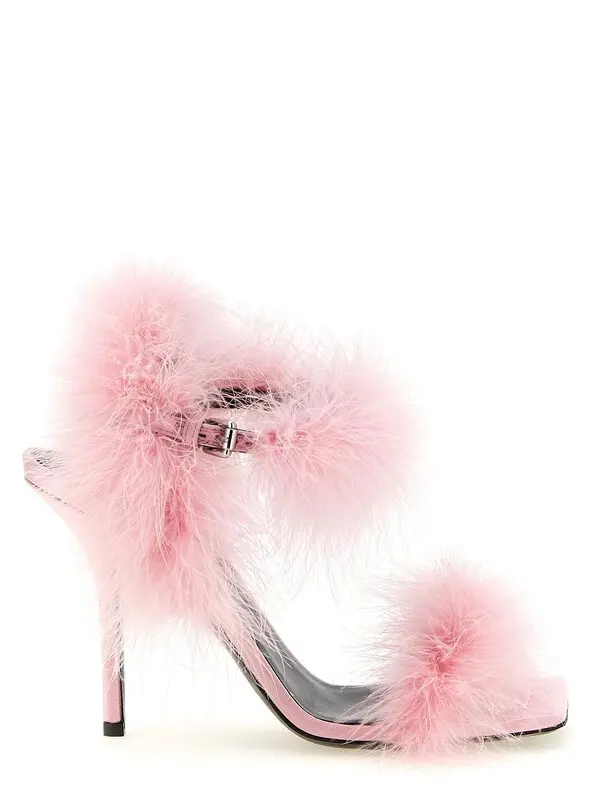 Moschino Feather Satin Stiletto Sandals - Pink