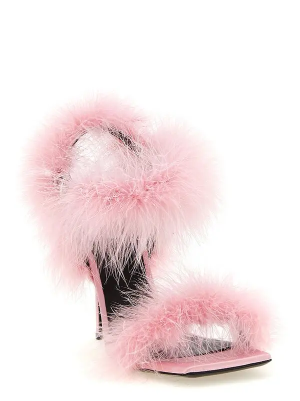 Moschino Feather Satin Stiletto Sandals - Pink