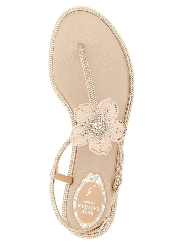 Rene Caovilla Peach Flower Sandals - Pink