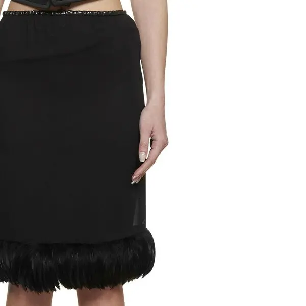 Saint Laurent Feathers Trim Silk Skirt