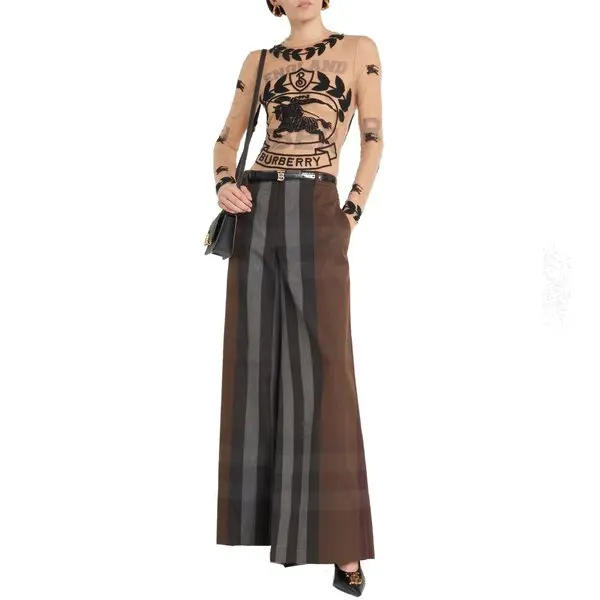 Burberry Checked Wide Leg Canvas Pants