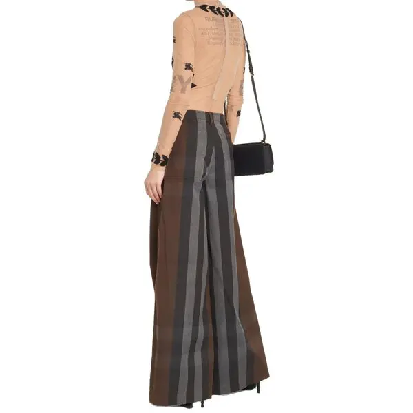 Burberry Checked Wide Leg Canvas Pants