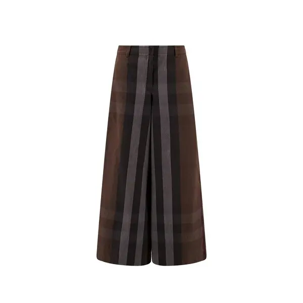 Burberry Checked Wide Leg Canvas Pants - Brown