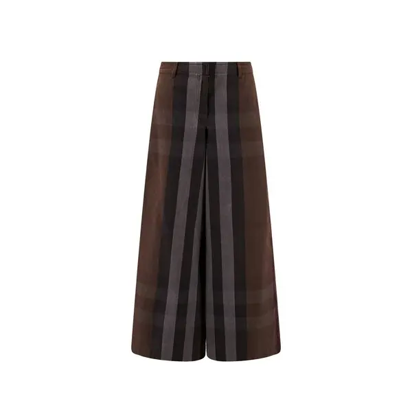 Burberry Checked Wide Leg Canvas Pants - Brown