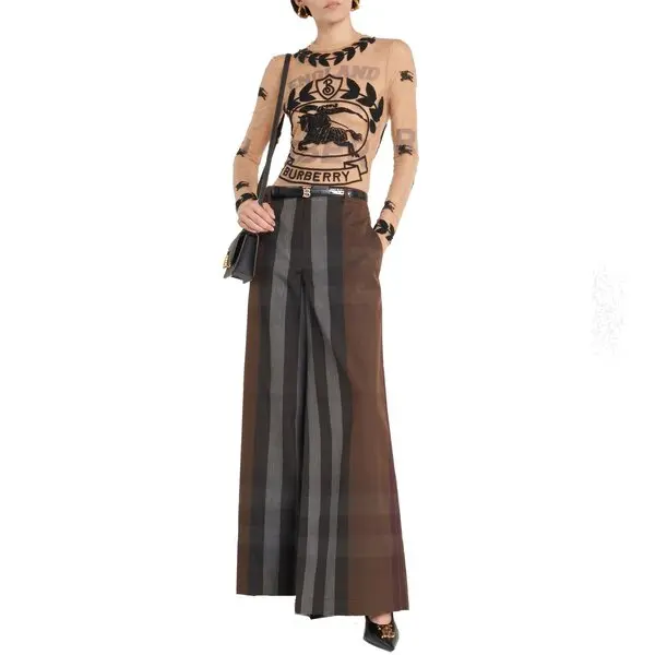 Burberry Checked Wide Leg Canvas Pants