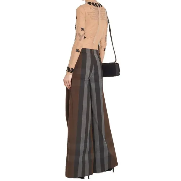 Burberry Checked Wide Leg Canvas Pants
