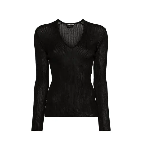 TOM FORD Sheer Fine-ribbed Top - Black